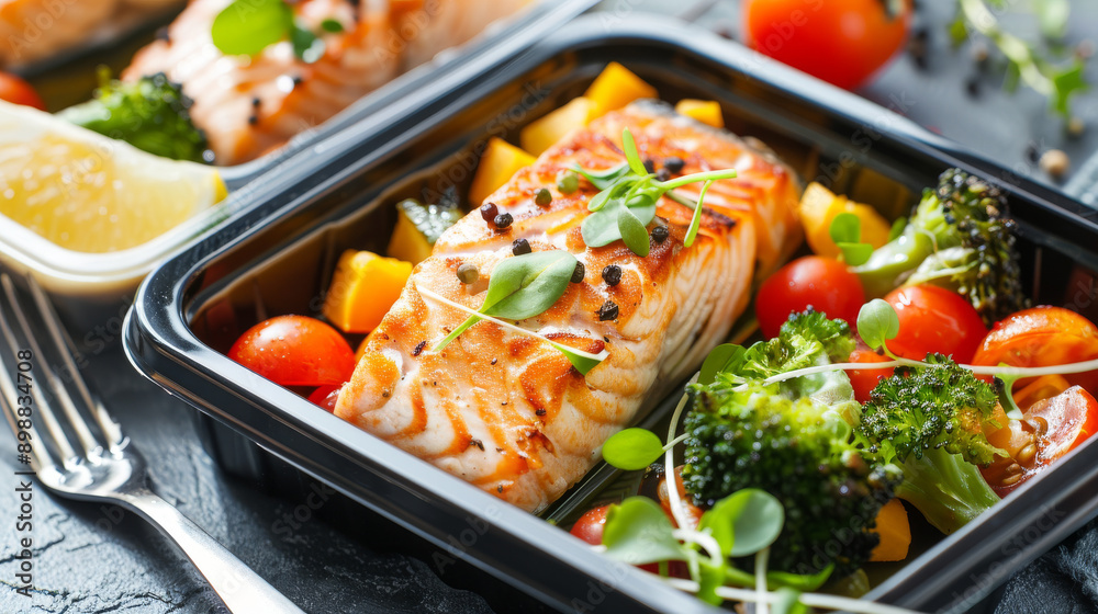 Poster, Foto Lunch boxes deliver ready-to-eat meals with fish and ...