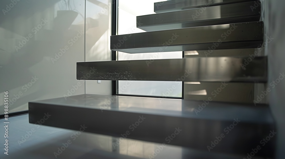 Floating staircase with metal treads and hidden supports Stock Photo ...