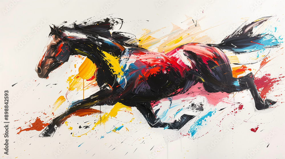 Dynamic and colorful abstract painting of a galloping horse. Vibrant ...