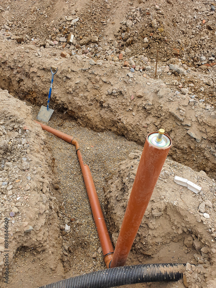 Drainage testing equipment placed next to a drainage pipe in an ...