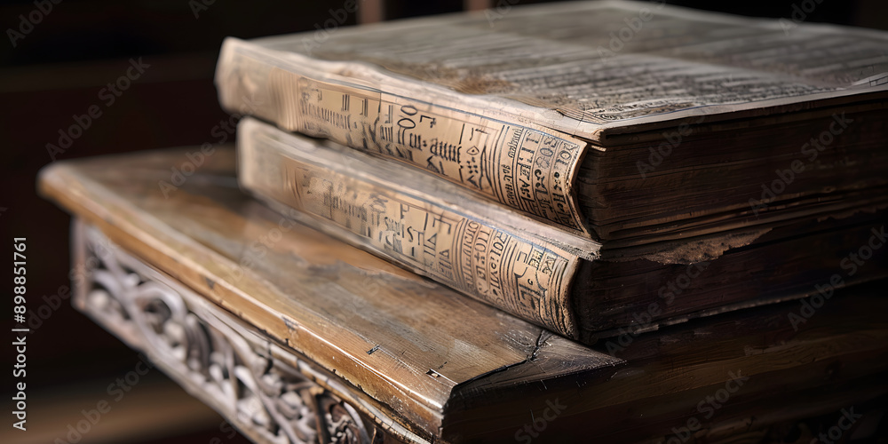 Textos religiosos antigos em um púlpito de madeira ภาพถ่ายสต็อก | Adobe ...