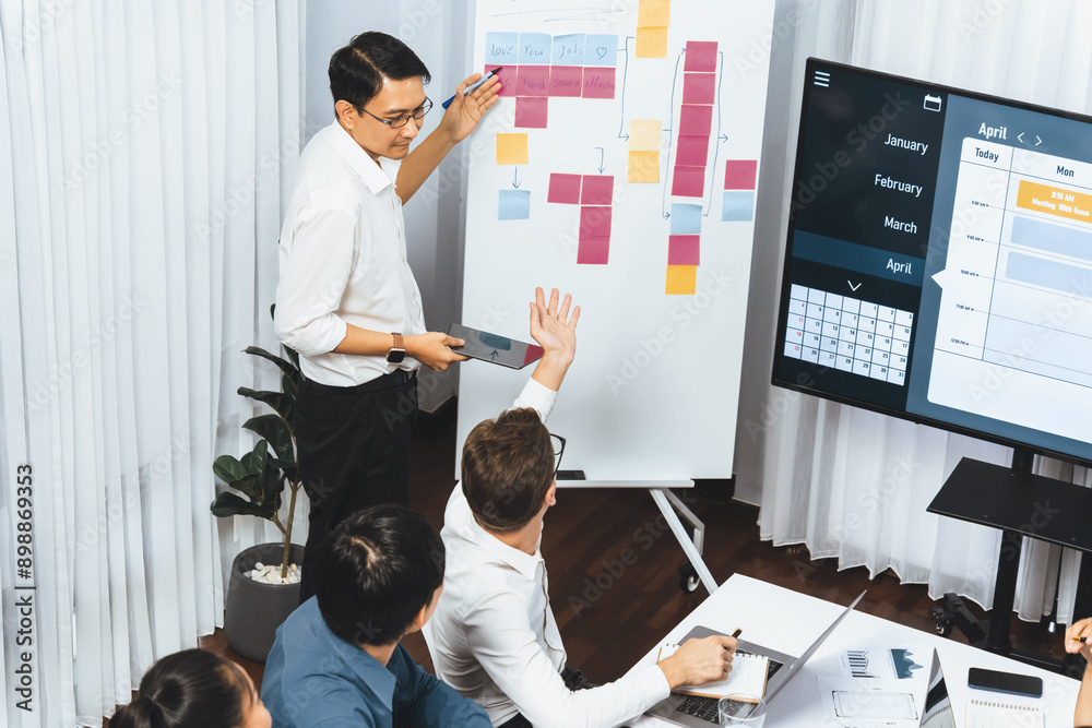 Project manager communicate and collaborate with team using project ...