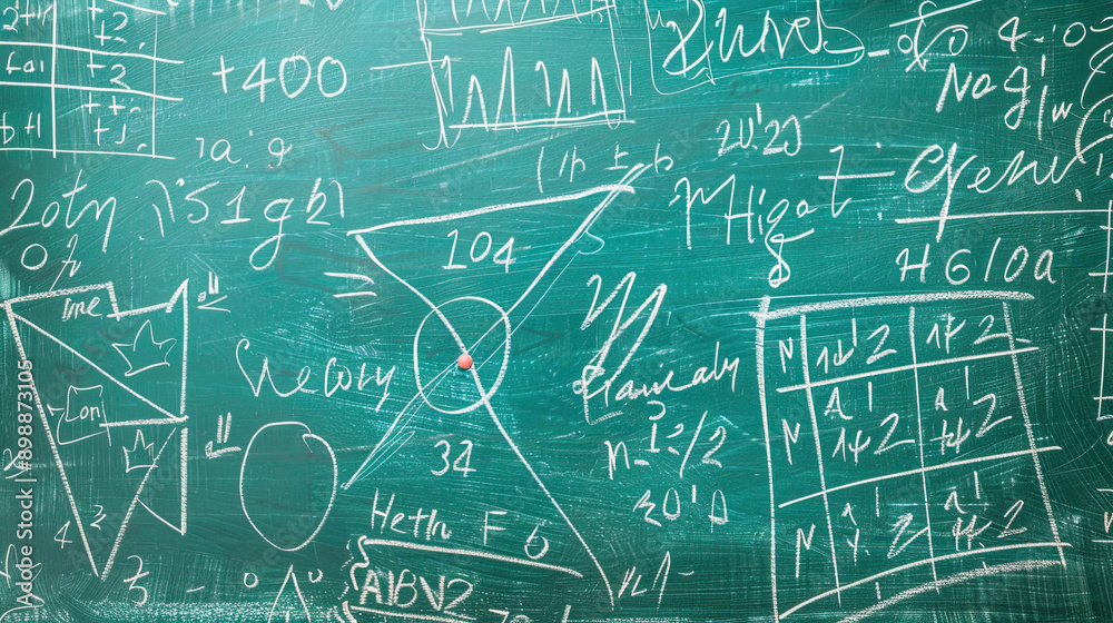 Chalkboard showcasing handwritten notes and equations in different ...