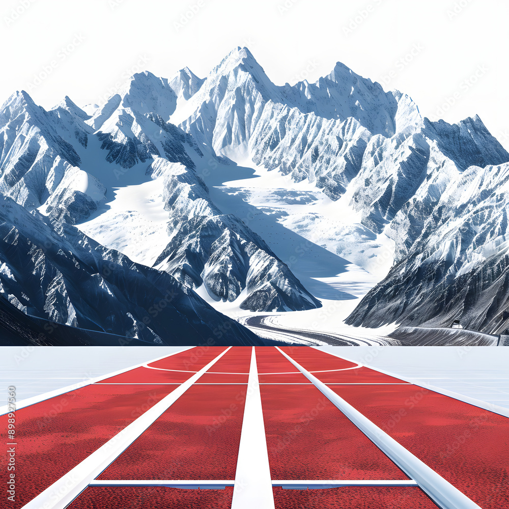 red olympic podiums on a track in a stadium with spectators and ...