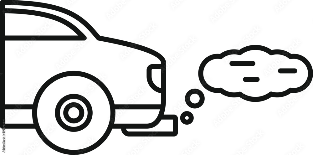 Line drawing of a car emitting exhaust fumes, illustrating the concept ...