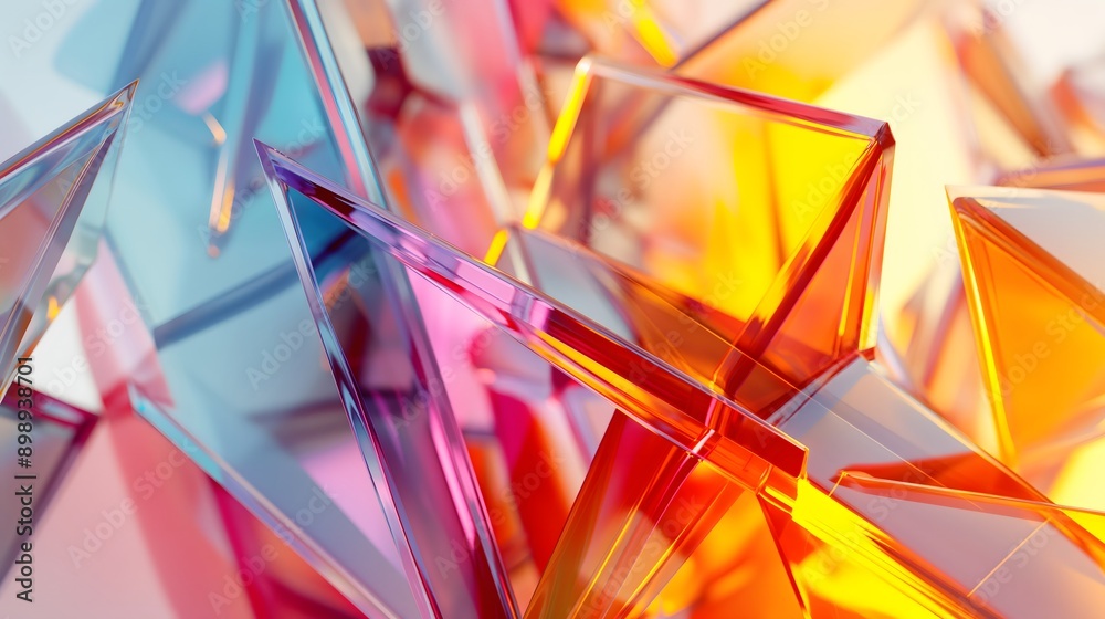 46. **Render a 3D image of overlapping geometric glass forms with high ...