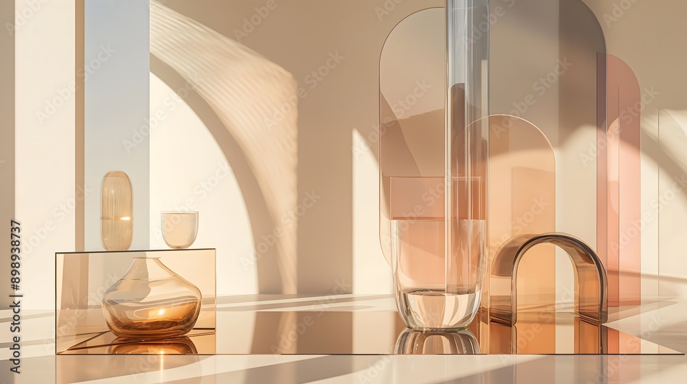 46. **Render a 3D image of overlapping geometric glass forms with high ...