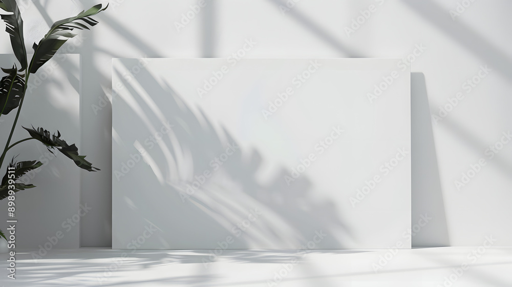 Minimalist White Interior with Podium Steps and Natural Light Shadows ...