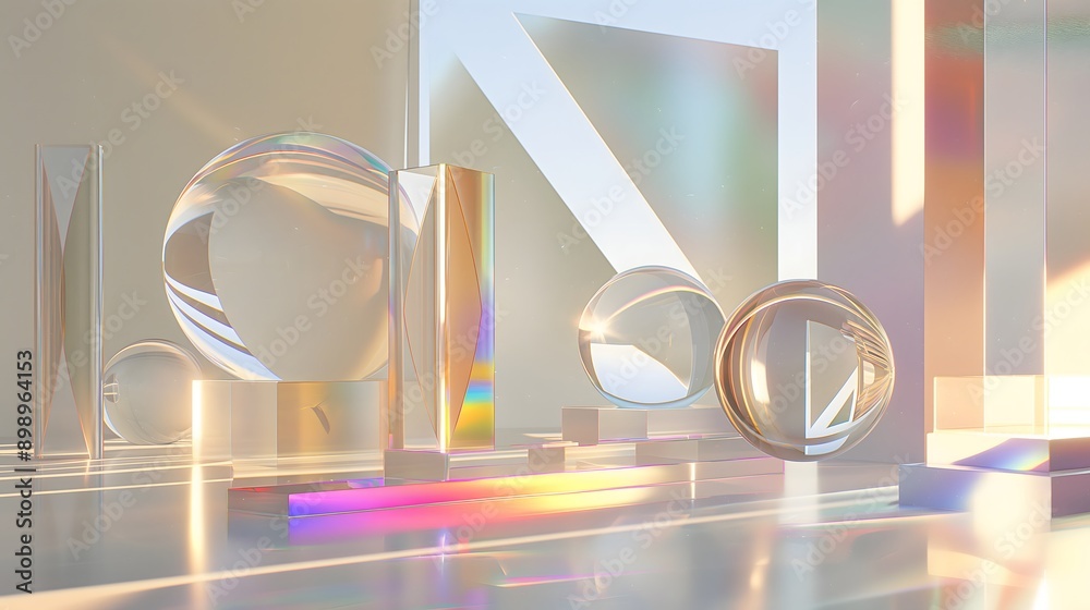 34. **Render a 3D image of geometric transparent glass forms with high ...