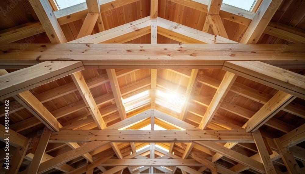 Timber Beam Roof Construction Intricate Framework for New Development ...