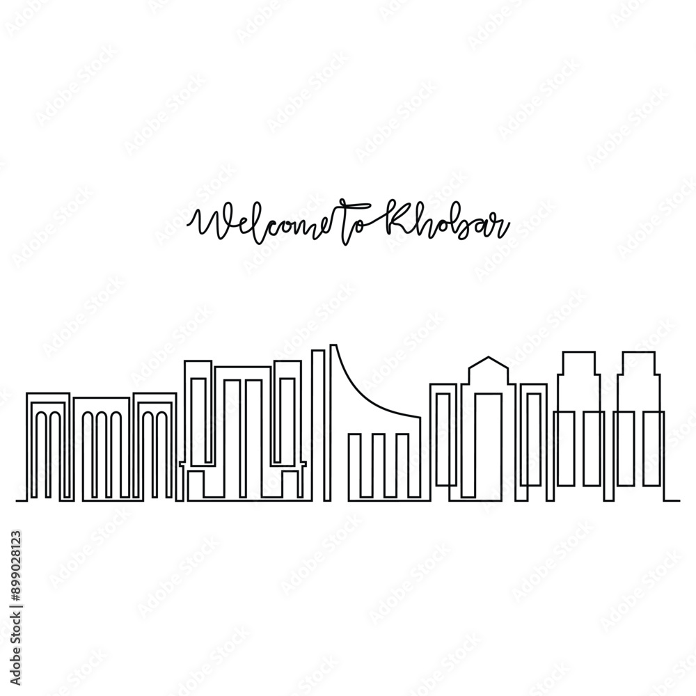 One continuous line drawing of Khobar skyline vector illustration ...