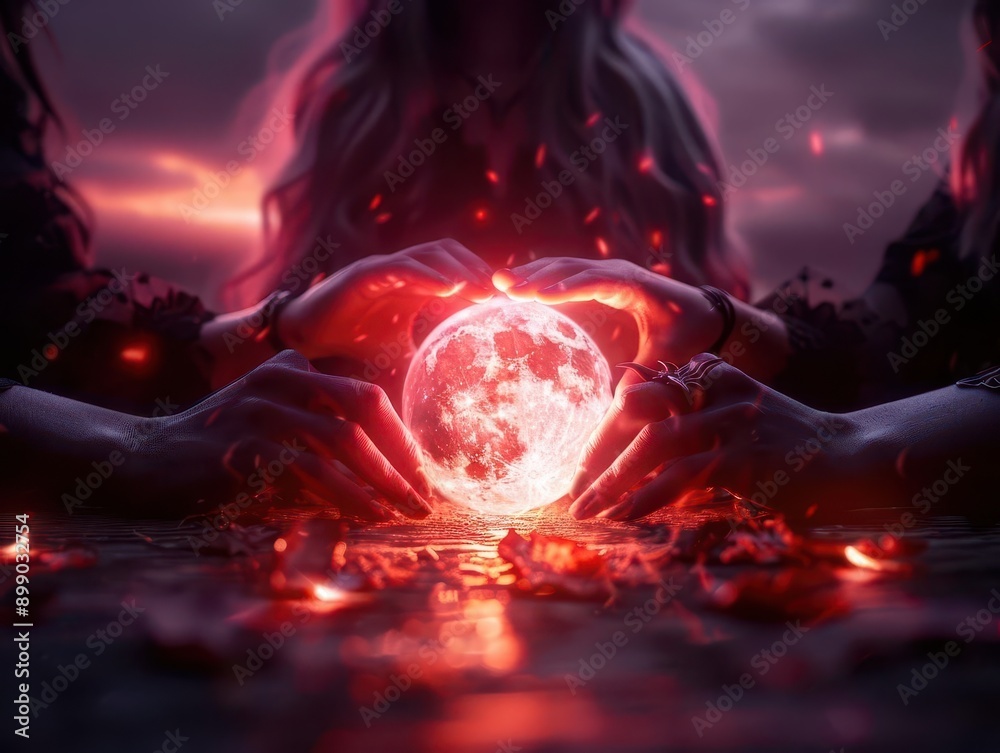 Coven of witches performing a ritual under a full moon, Gothic, Dark ...