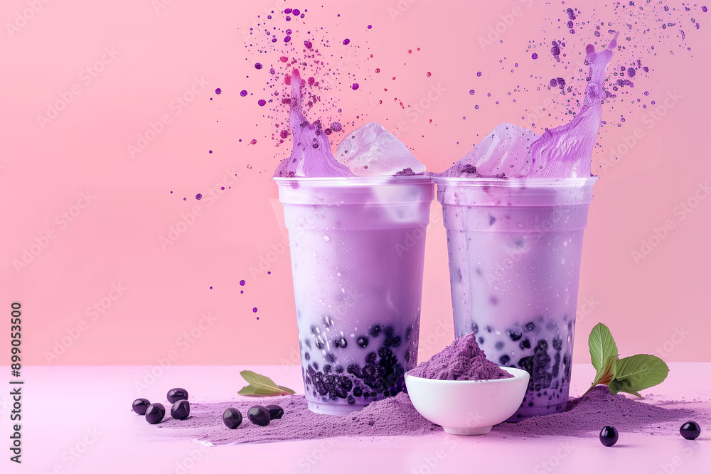 Blueberry Purple Pink Taro milk tea with purple milk and tea powder ...