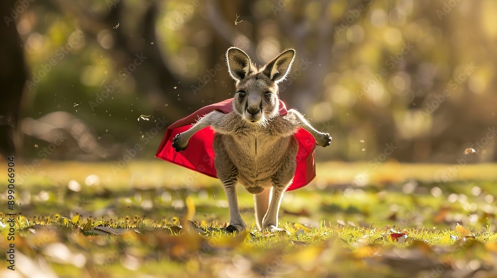 A baby kangaroo in a superhero cape, ready to leap into action Stock ...