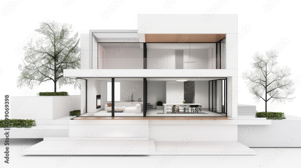 Detailed cross-section of a modern house, revealing the internal ...