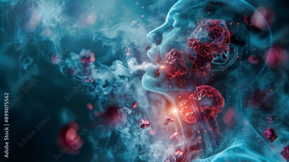 Visual 3D representation of E-cigarettes affecting vision, detailed ...