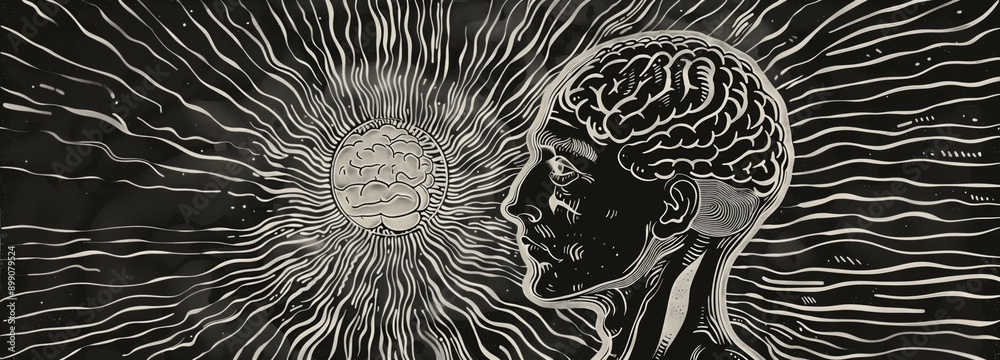 Abstract spiritual illustration of the awakening and enlightenment of ...