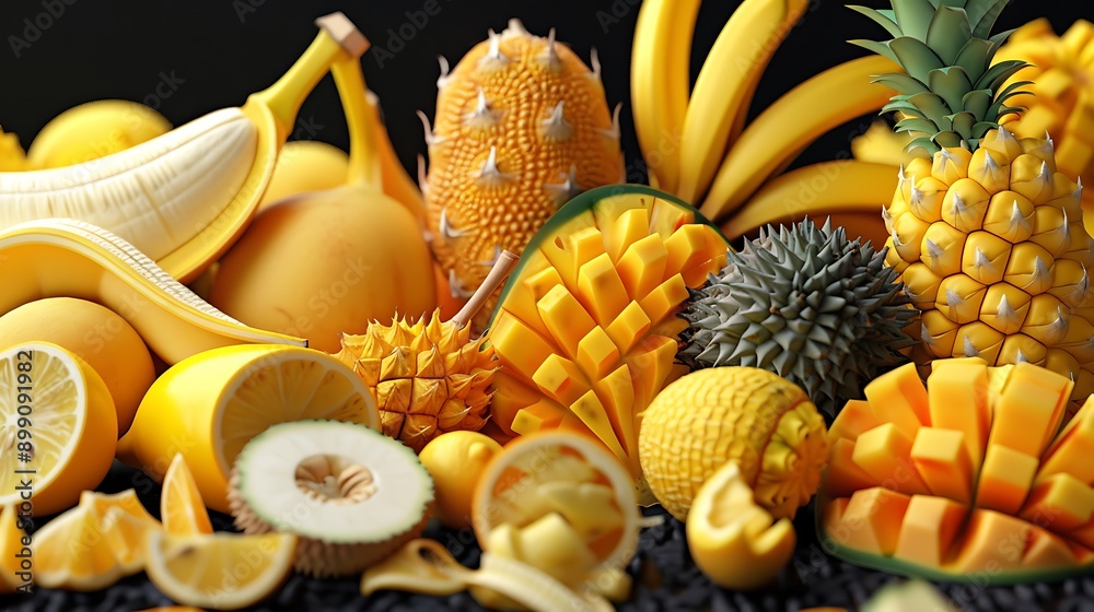 An assortment of peeled and unpeeled orange-yellow fruits including ...