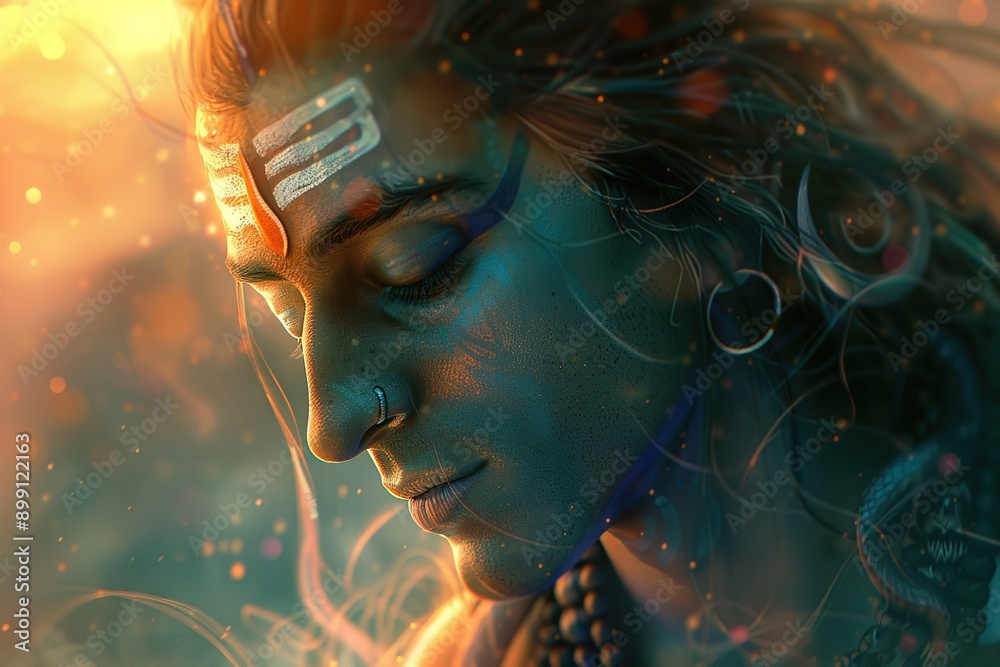 Picture of lord shiva with close eyes and three horizontal lines on ...