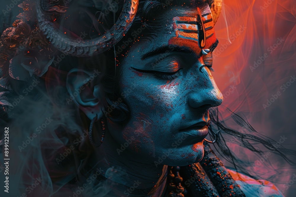 Picture of lord shiva with close eyes and three horizontal lines on ...