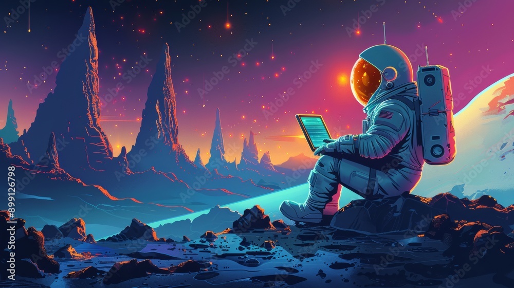 Astronaut communicating with mission control from the surface of an ...