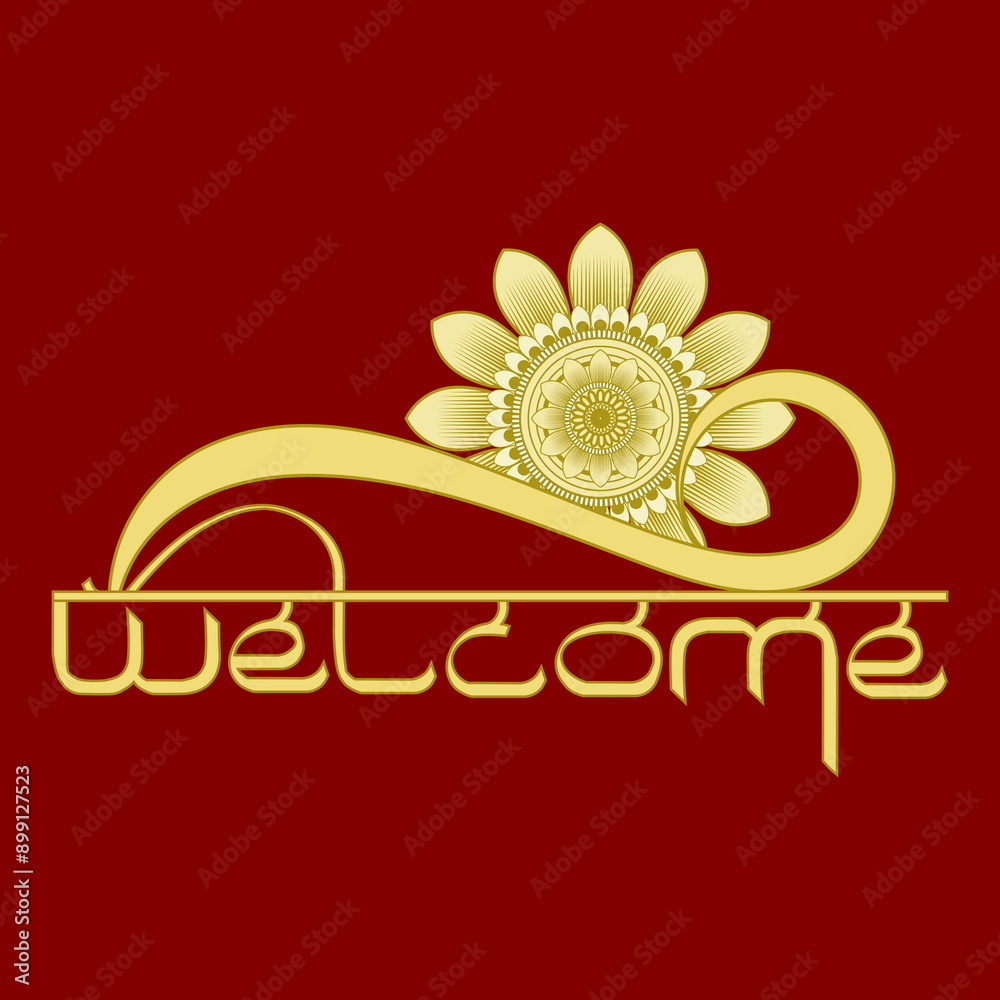 welcome text in indian sanskrit arabic font style, with red background ...