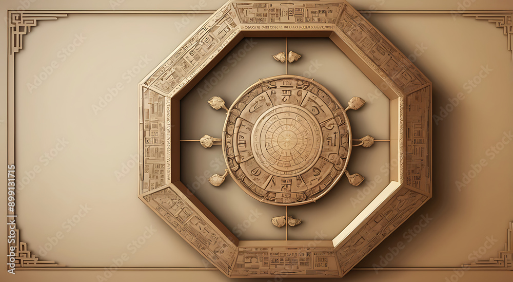 A digital illustration of a Feng Shui Bagua mirror, used for protection ...