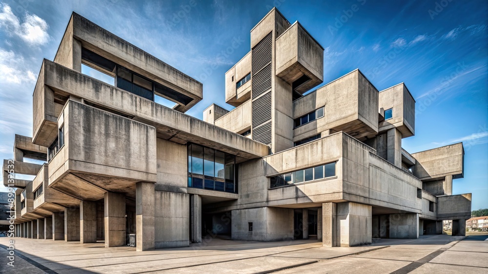 Brutalism architecture with exposed concrete facades and geometric ...