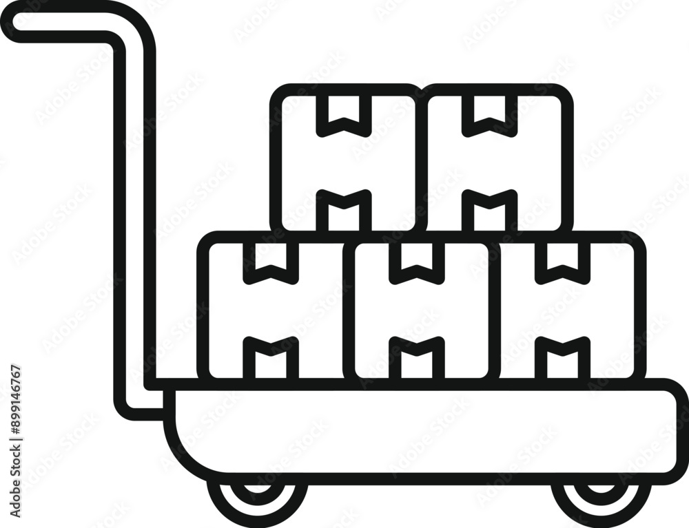 Line drawing of a warehouse trolley transporting goods with cardboard ...