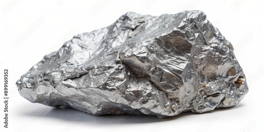 High-resolution image of a chunk of raw silver ore featuring a natural, textured surface ...