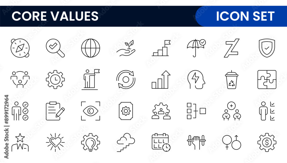 Core Values outline icons set. Core, values, business, leadership ...