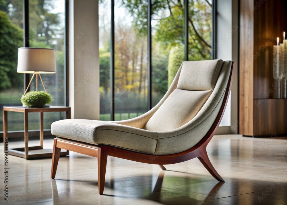 Contemporary wooden lounge chair with sleek curved legs and luxe ...