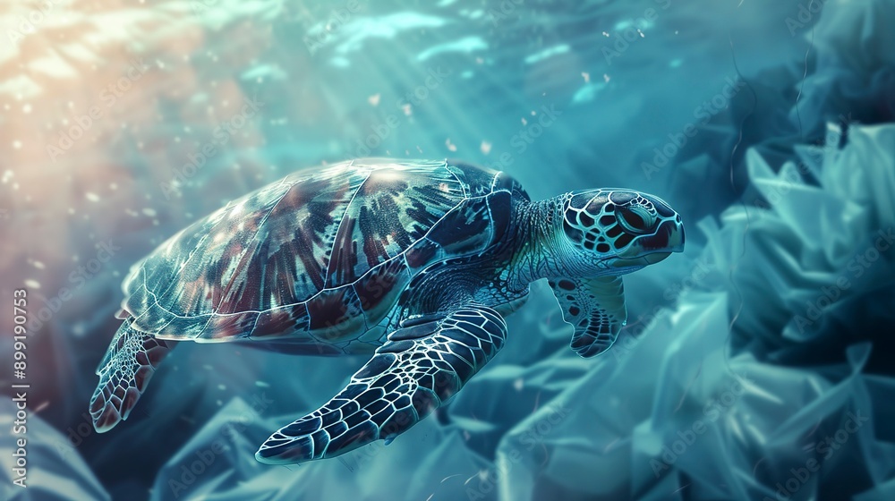 Environmental issue of plastic pollution problem. Sea Turtles can eat ...