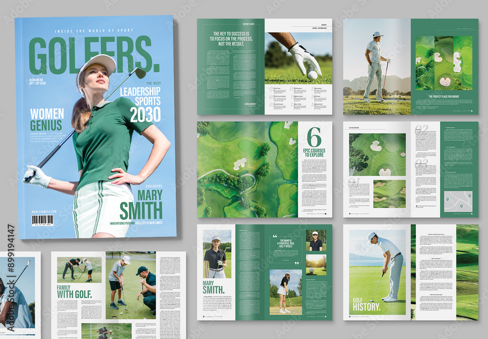 Golf Magazine Template & Sports Brochure Layout Stock Template | Adobe ...