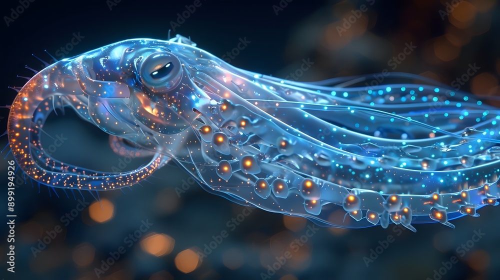 Generate a 3D model of a bioluminescent deep-sea creature with ...