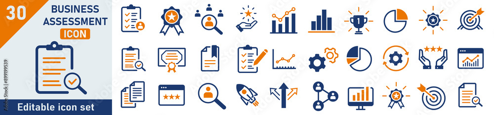 Assessment icon set. Set of 30 outline icons related to assessment ...