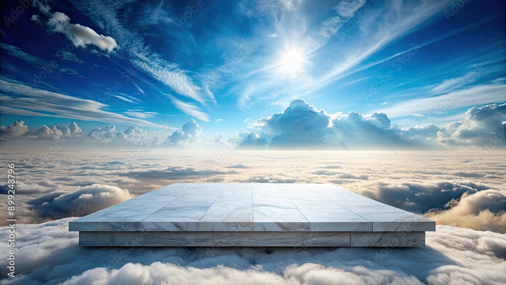 majestic marble platform above sky with drifting clouds loop, marble ...