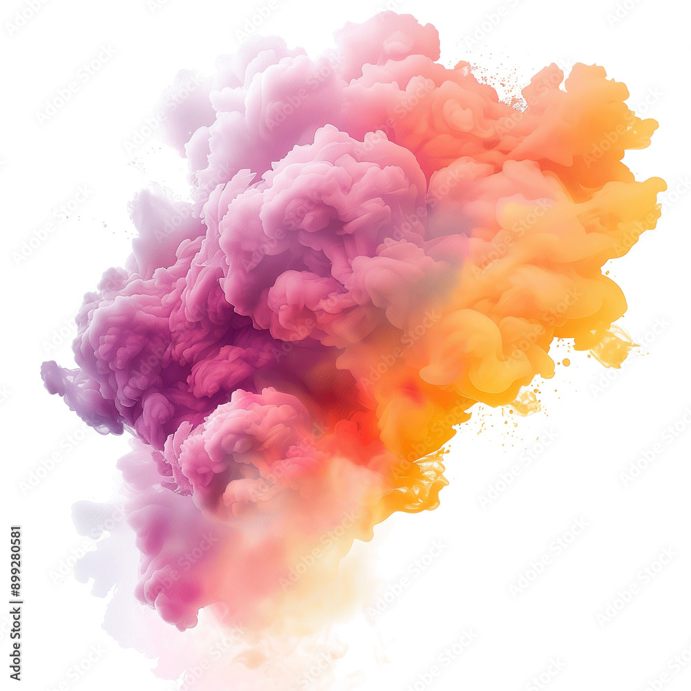 Bright pink, orange, and yellow glowing cloud isolated on a transparent ...