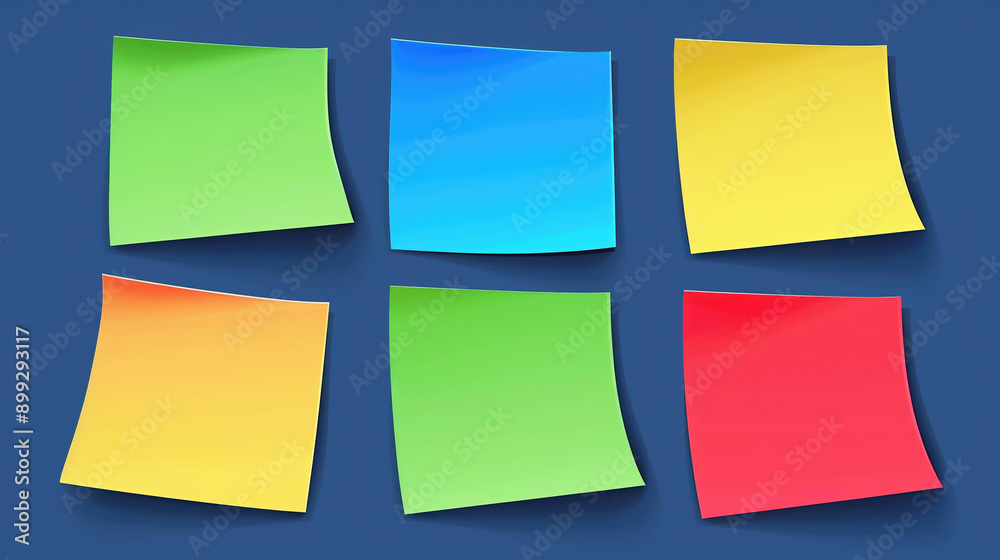 Paper notes, stickers, sticky sheets and tape. Colored ripped lined ...