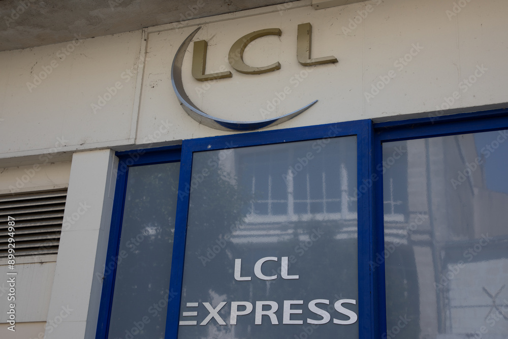 LCL express logo brand and sign text front of atm bank cash signage ...