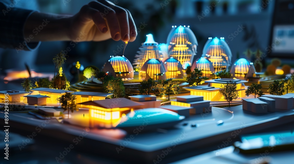 Team of architects with virtual building models, analytical thinking ...