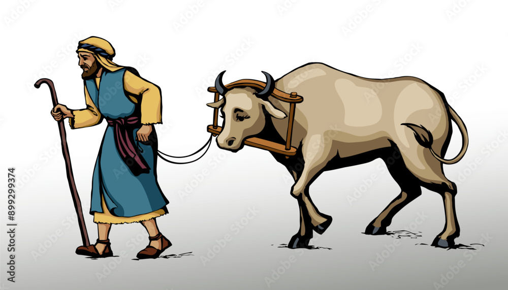 Vector drawing. Old wooden yoke on the cow Stock Vector | Adobe Stock