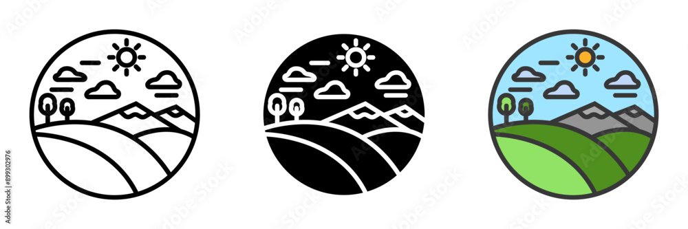 Vetor de The Hill icon represents elevated, rounded landforms. It ...