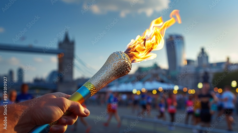 A serene image of the Olympic torch being passed between runners during ...