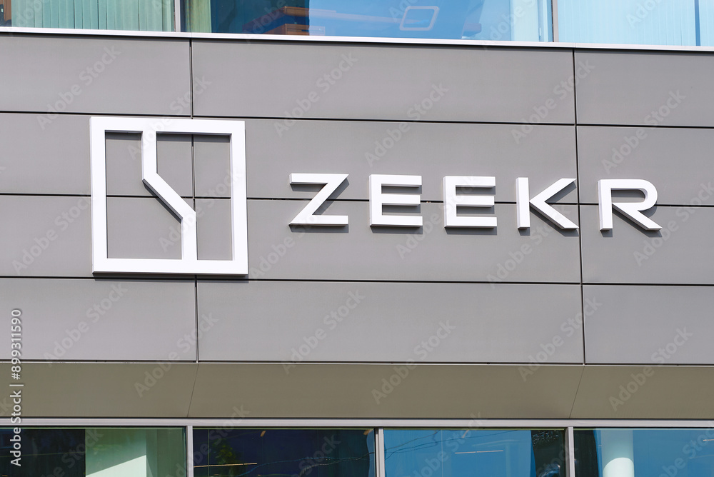 Minsk, Belarus. Jun 11, 2024. Zeekr emblem and brand logo on dealership ...