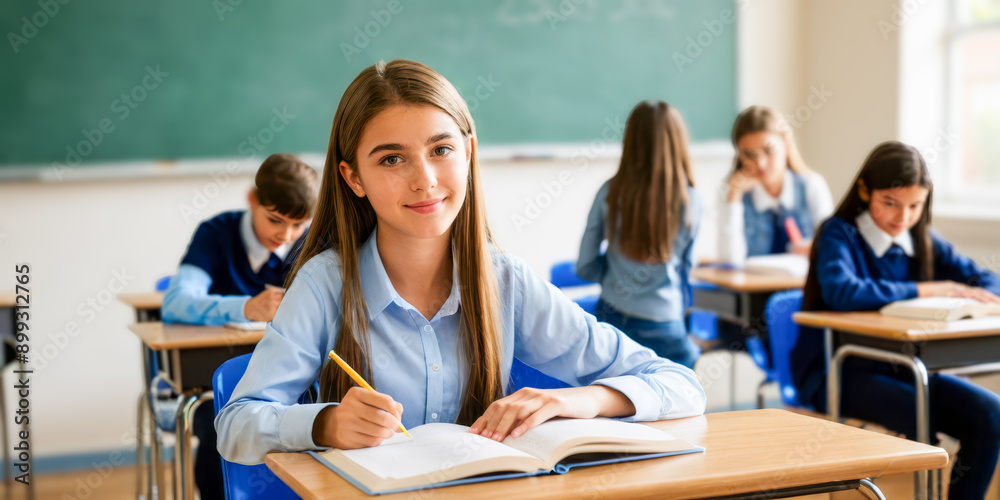 Back to school, students at desks, focused on learning, engaging with ...