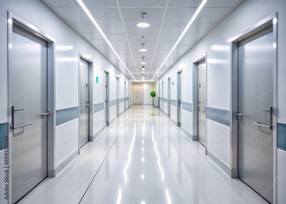Clean and well-lit modern hospital corridor with sleek floors, white ...