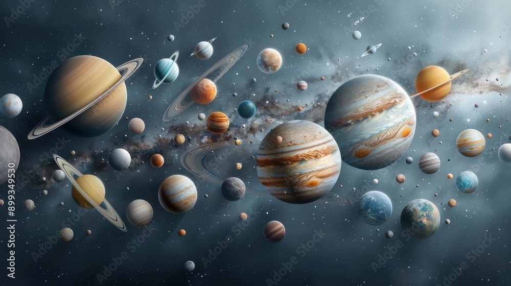 Celestial map of the solar system with artistic details and orbital ...