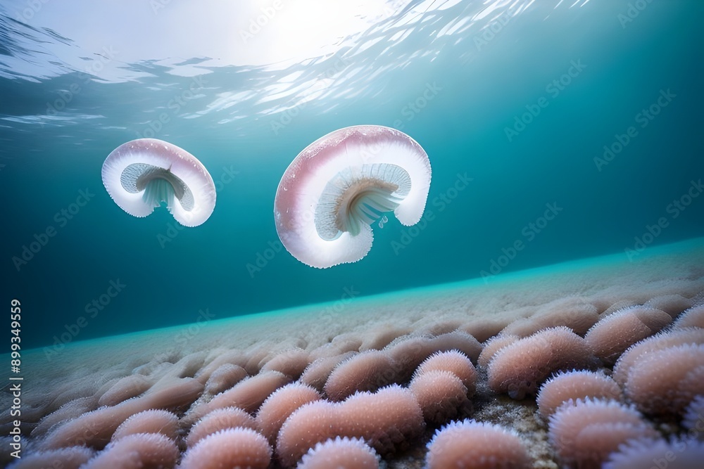 a Cannonball jelly fish jellyfish Stomolophus meleagris, agregation, in ...