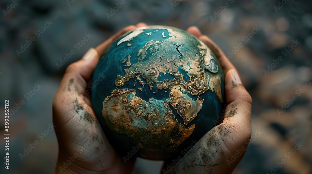 Fragile Earth A delicate Earth cradled by gentle hands, with subtle ...